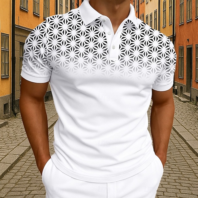 Men's Geometic Polo Short Sleeve Polo Shirts Collared Shirts Business ...