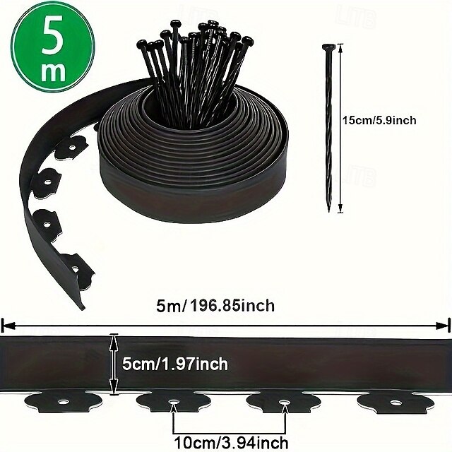 Easy Install Black PE Plastic Garden Edging Kit with Stakes - Durable ...