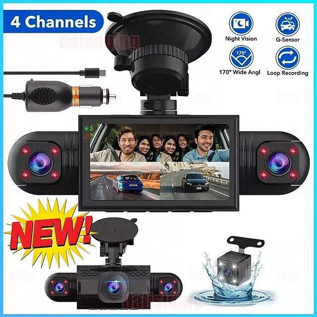 4 channel Dash Camera Front Rear Left Right 360 Swivel Camera Reversing ...