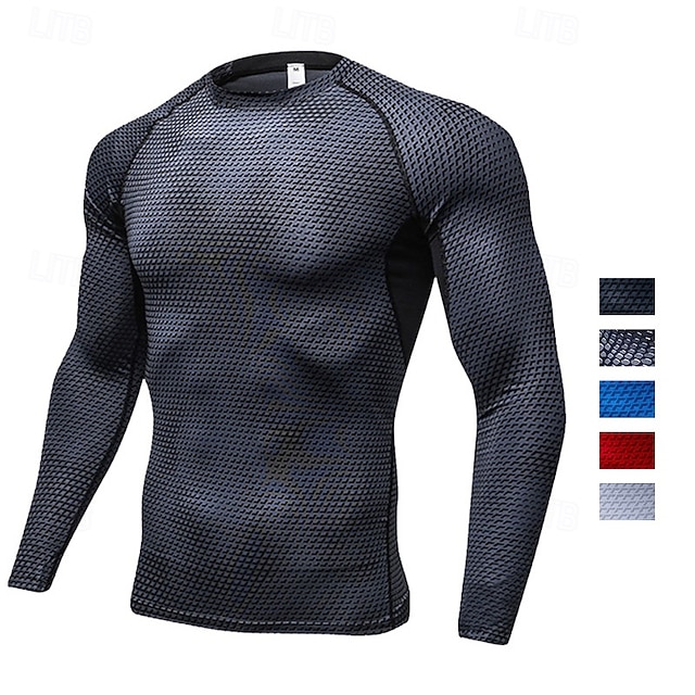 Men's Compression Shirt Workout Base Layer Workout Tops 3D Long Sleeve ...
