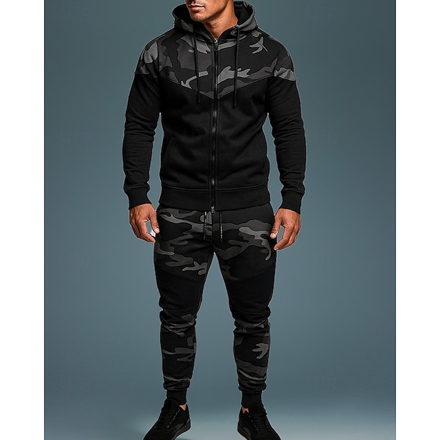 Men's Tracksuit Jogging Suit Sweatsuit Sets Full Zip Camouflage ...