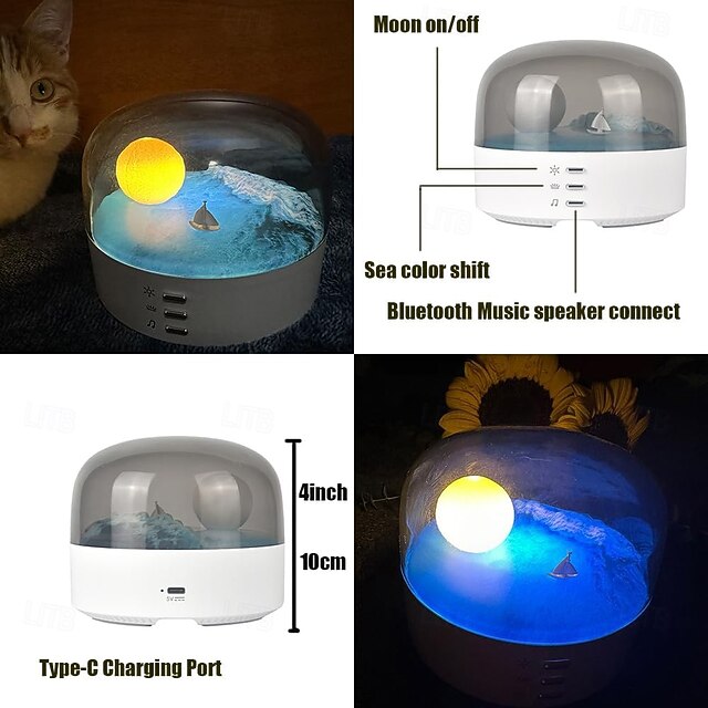 Elegant Moon Sea and Snow Mountain LED Night Light Music Speaker Lamp ...