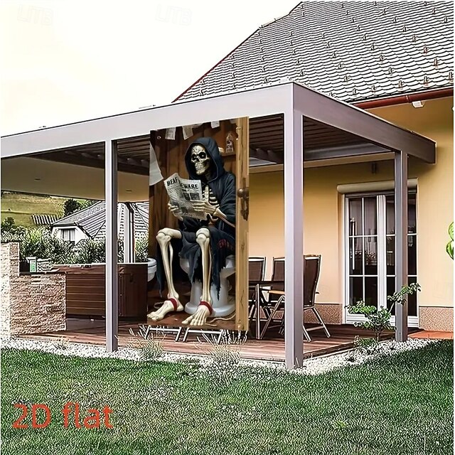 Door Cover Outdoor Banners Skeleton Grim Reaper Funny Psychedelic Dark ...