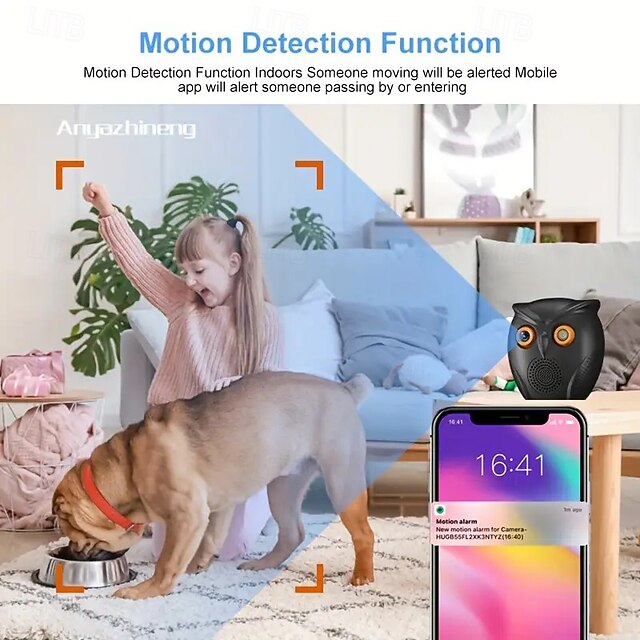1080p Hd Owl-shaped Indoor Security Camera 120 Wide Angle Two-way ...