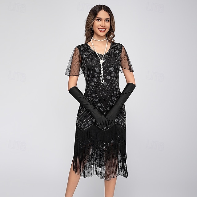 Roaring 20s 1920s Knee Length Flapper Dress Short Sleeves The Great ...