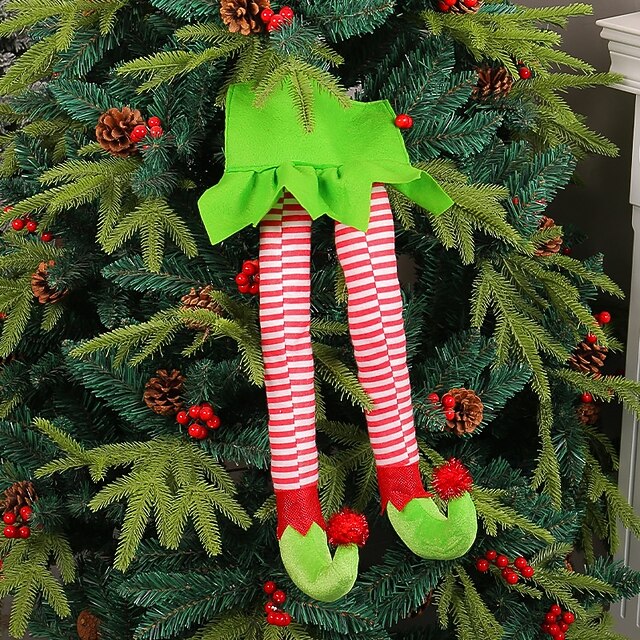 Christmas Green Elf Legs Tree Decoration, Fabric Elf Leg Props, Plush ...