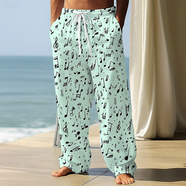 Men's Musical Notes Trousers Baggy Pants Casual Pants Mid Waist Outdoor ...