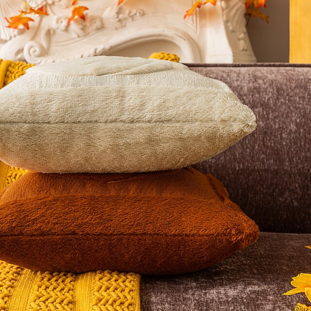 1 pcs Polyester Pillow Cover, Solid Colored Pastoral Square Zipper ...