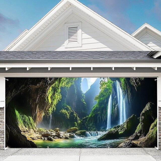 Garage Door Cover Large Hanging Backdrop Waterfall Jungle Forest Rustic ...