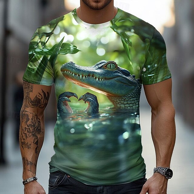 Men's Crocodile 3D T Shirt Short Sleeve T shirt 3D Print Crew Neck ...