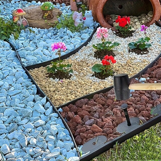 Easy Install Black PE Plastic Garden Edging Kit with Stakes - Durable ...