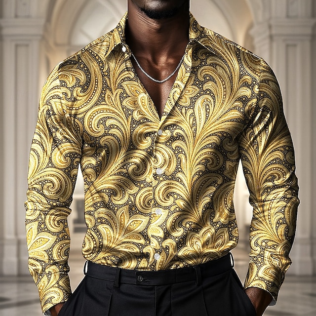 Homme Paisley Ethnique Fleurs Chemise Chemise en satin Chemise habillée ...