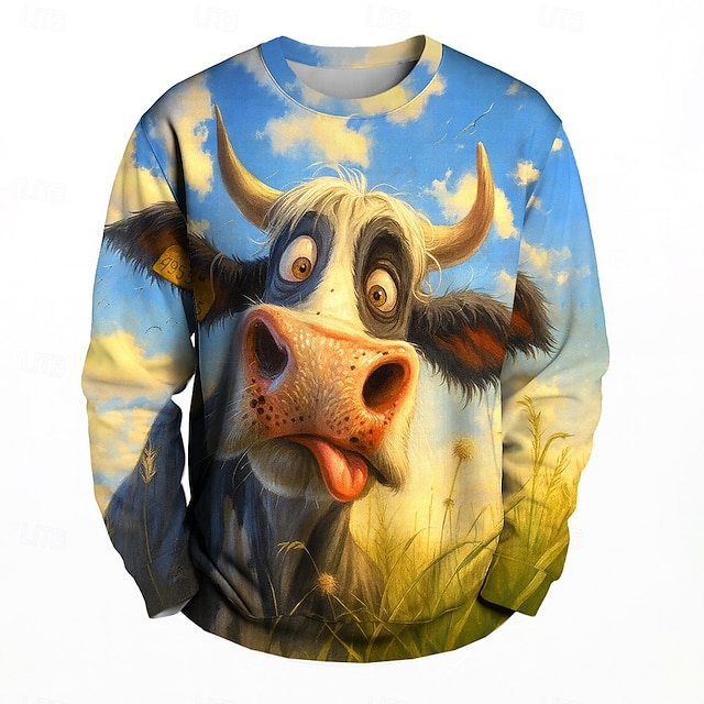 Men's Cow 3D Sweatshirt Fashion Daily Casual Long Sleeve Crew Neck ...