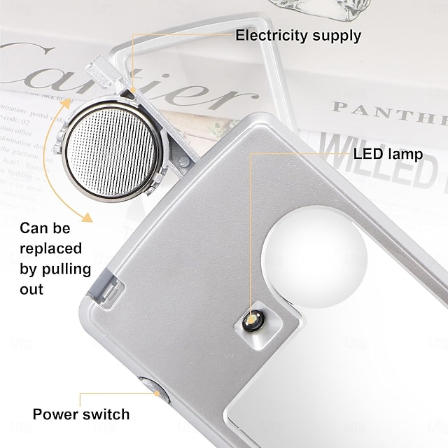 Pocket Magnifying Glass 3X & 6X LED Lighted Magnifier Slide Out ...