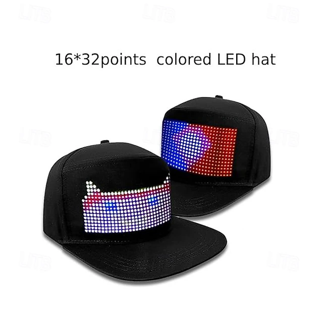 LED Hat Cap- Programmable APP-Control LED Scrolling Messages Light Up ...