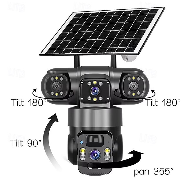 Solar Camera Outdoor Wireless WiFi Three Lens Solar Security Camera 360 ...