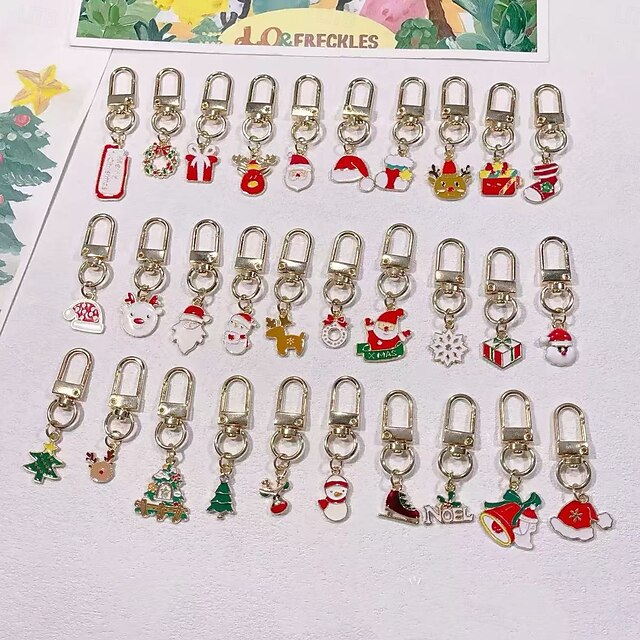 30pcs Christmas Keychains Random Type, Cute Alloy Key Rings for Bags ...