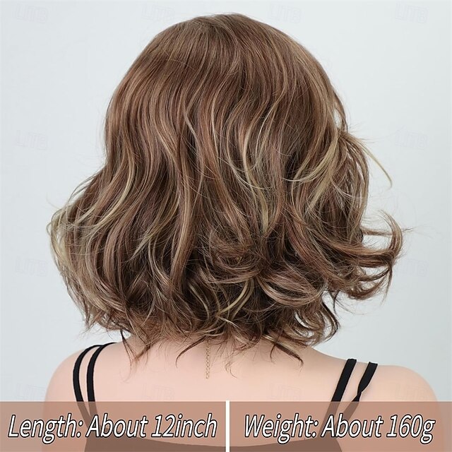 Brown Mix Blonde Short Wavy Bob Wigs for White Women Layered Casual Bob ...