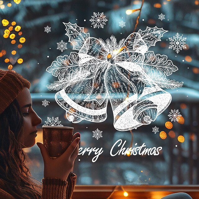Kerst raamstickers, kerstmuurstickers, kerstversieringen, witte klok ...