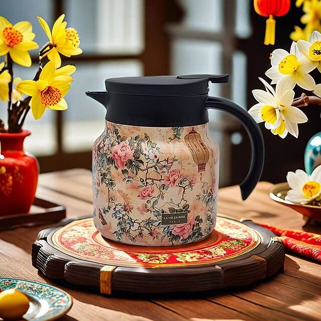 Vintage Floral Pattern Tea Thermos 316 Stainless Steel Insulated Teapot ...