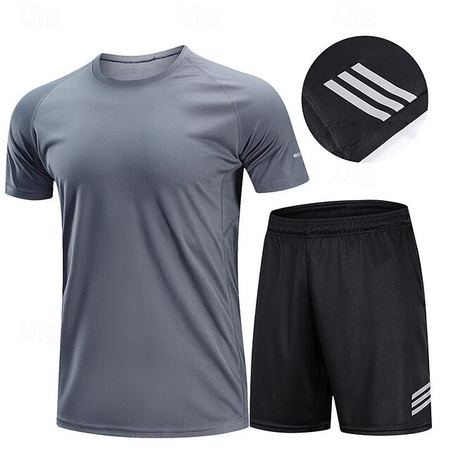 Men's Workout Suits 2 Piece Sports Set Solid Colored Clothing Suit ...