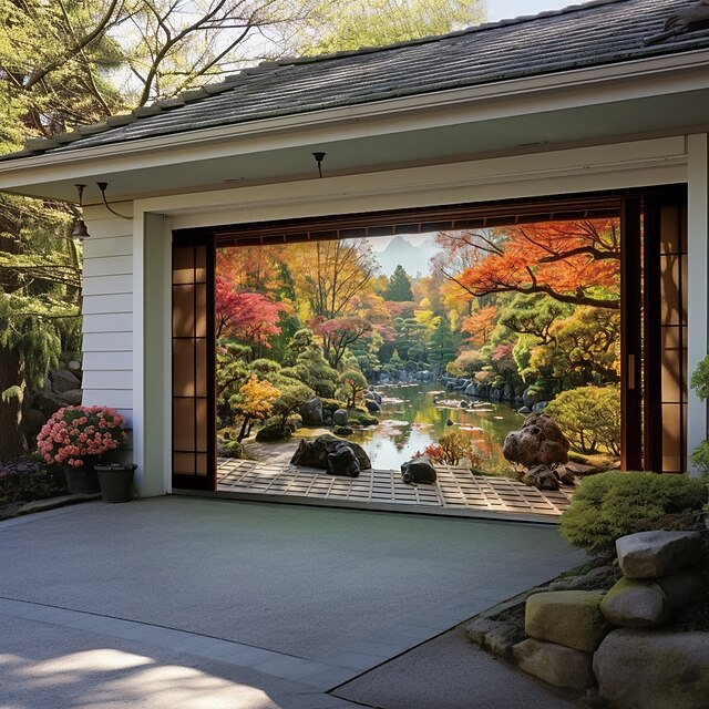Garage Door Cover Large Hanging Backdrop Forest Rustic Cottagecore 3D ...
