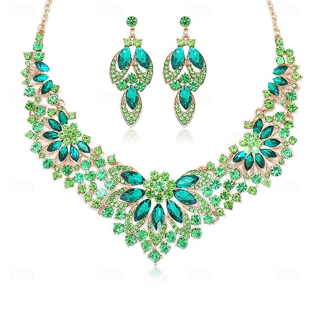 Jewelry Set Two-piece Suit Crystal Alloy Earrings Necklace Women's ...