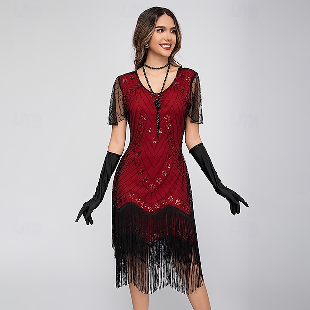 Roaring 20s 1920s Knee Length Flapper Dress Short Sleeves The Great ...