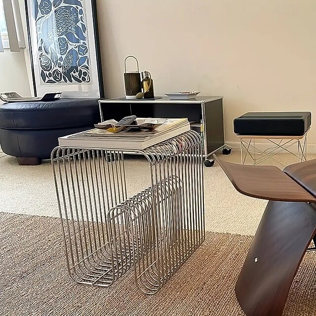 Integrated Sofa Corner Table Small Square Metal Silver Edge Table ...