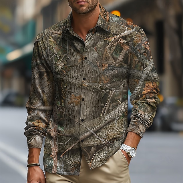 Men's Camo Camouflage Shirt Button Up Shirt Long Sleeve Vintage Retro ...