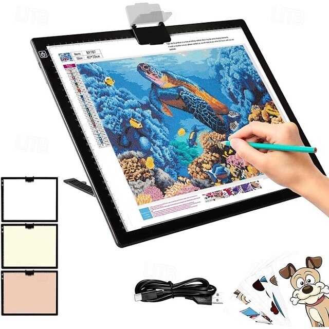 A3 LED Light Box w/Built-in Stand, Light Pad/Board for Diamond Painting ...
