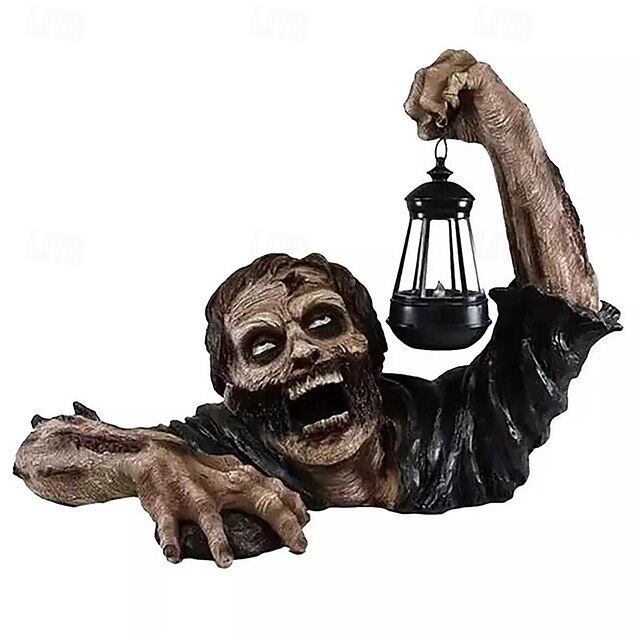 1PCS Halloween Sculpture Zombie Lantern Crawling Horror Decor Garden ...