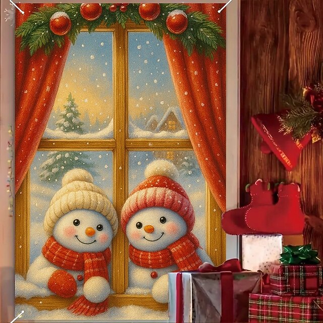 Christmas Snowman Friends Curtain, 2025 Xmas Cute Winter Window Curtain ...