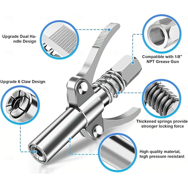 Self-Locking High-Pressure Grease Gun Kit with Dual Handle Coupler ...