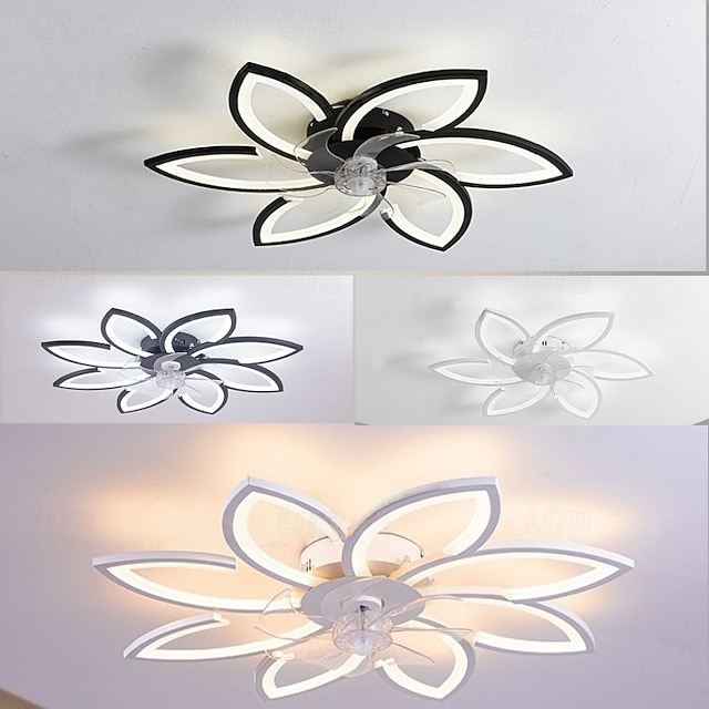 Ceiling Fan with Lights Remote Control, Black Modern Flower Ceiling Fan ...
