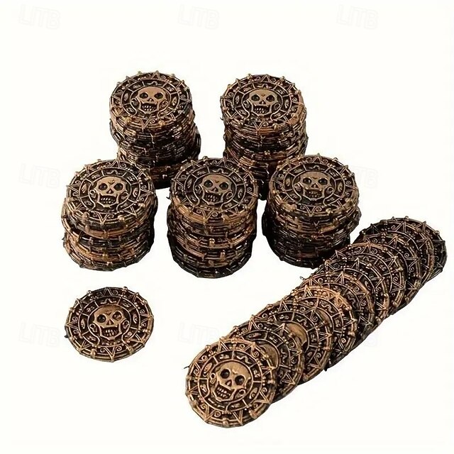100pcs Golden Pirate Coins Set Plastic Treasure Chest Decor No ...