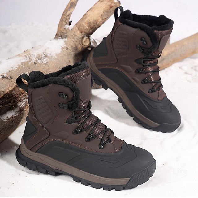 Men-s Winter Snow Boots with Fur Lining, Waterproof Insulated Warm Lace ...