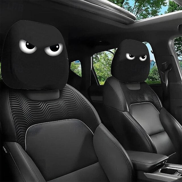 2pcs Funny Cartoon Car Headrest Covers Universal Fit of Funny Big-Eyed ...