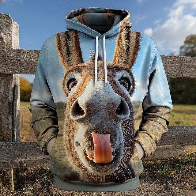 Men's Optical Illusion Donkey Hoodie Sweatshirt Fashion Cool 3D Long ...