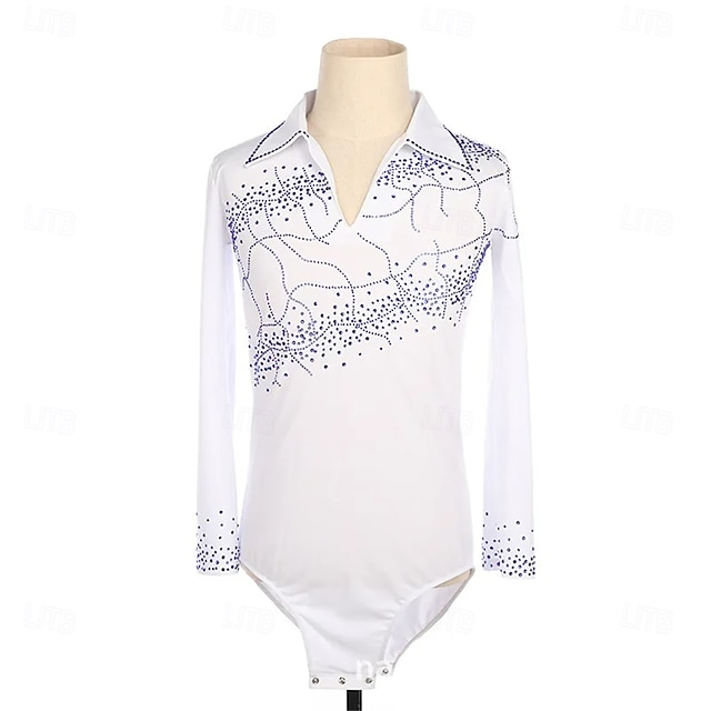 Figure Skating Top Men's Boys' Ice Skating Tops White Patchwork Spandex ...