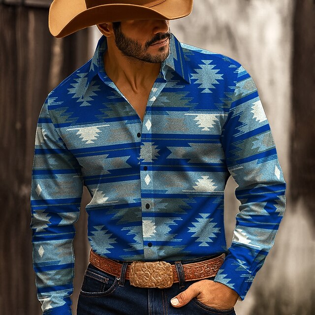 Men's Geometric Indian Culture Navajo Pattern Shirt Western Shirt ...