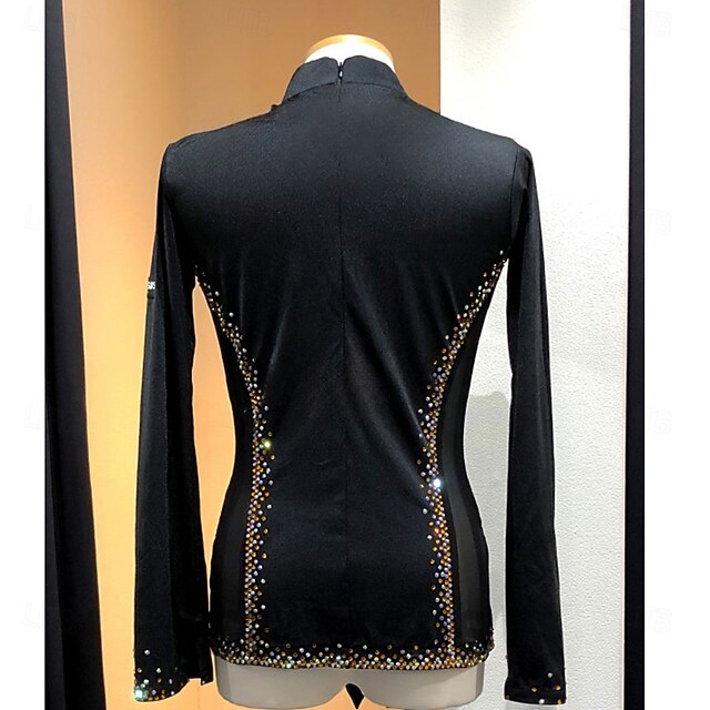 Figure Skating Top Men's Boys' Ice Skating Tops Black Patchwork Spandex ...