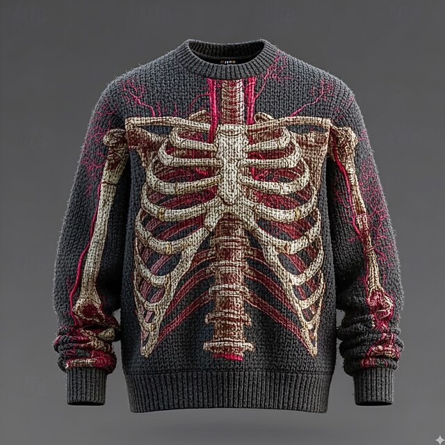 Men's Skeleton Pullover Sweater Jumper Knitwear Crewneck Casual Dark ...