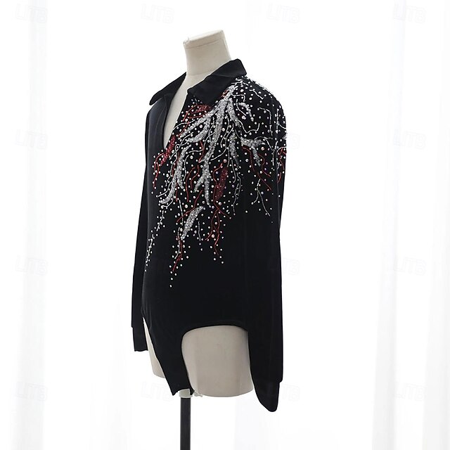 Figure Skating Top Men's Boys' Ice Skating Tops Black Patchwork Spandex ...