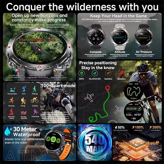 HT37 Smart Watch 1.46 inch Smartwatch Military Bluetooth Call Smart ...