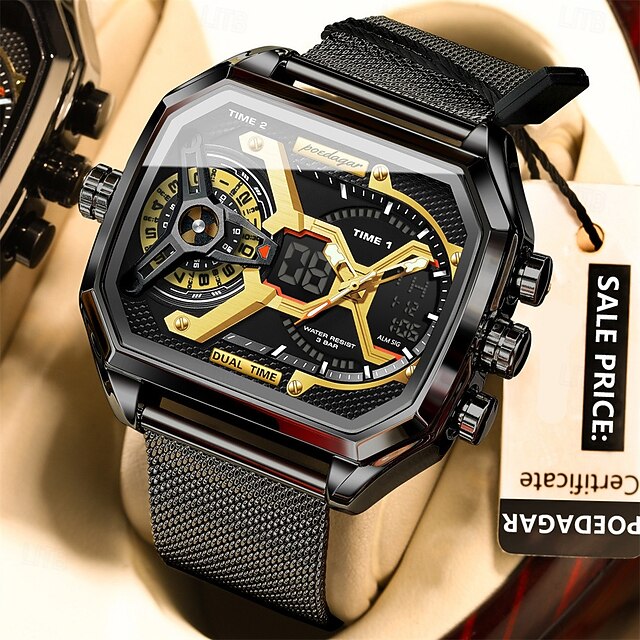 POEDAGAR Trendy Men's Watches Date Week LED Electronic Military Man ...