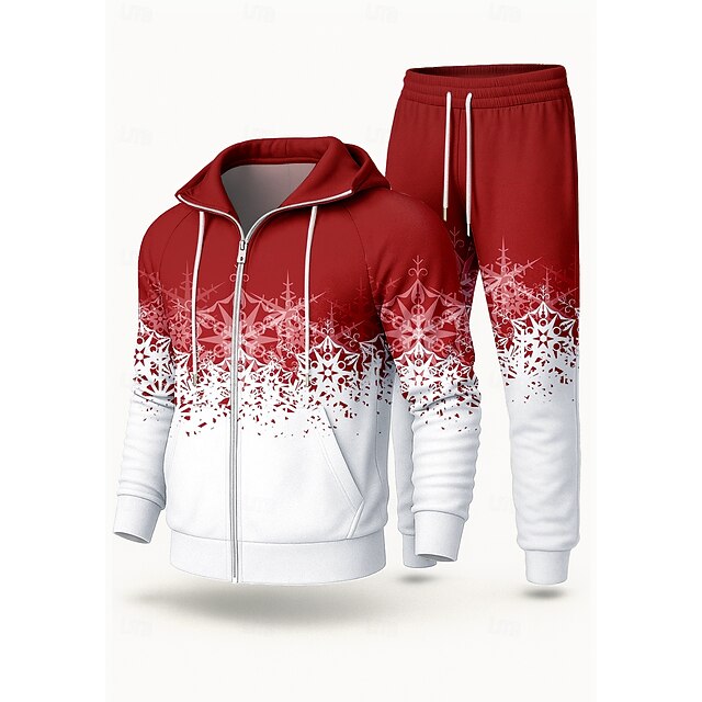 Christmas Men's Hoodie Tracksuit 2 Piece Tracksuit Drawstring Zip Up ...