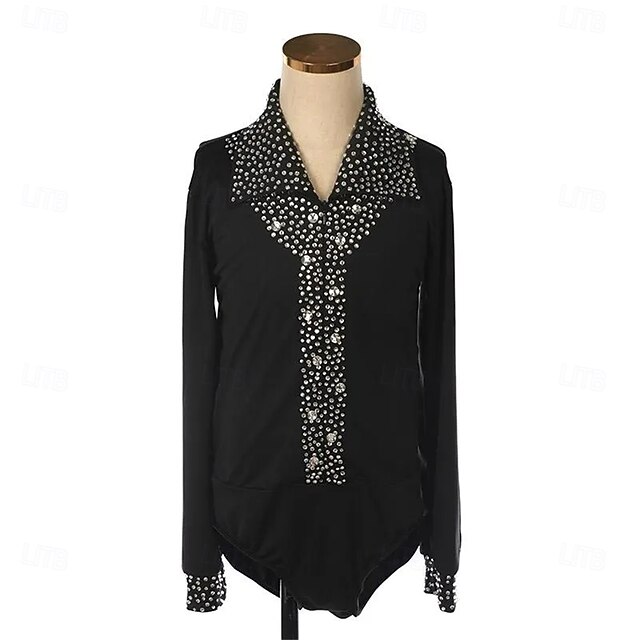 Figure Skating Top Men's Boys' Ice Skating Tops Black Patchwork Spandex ...