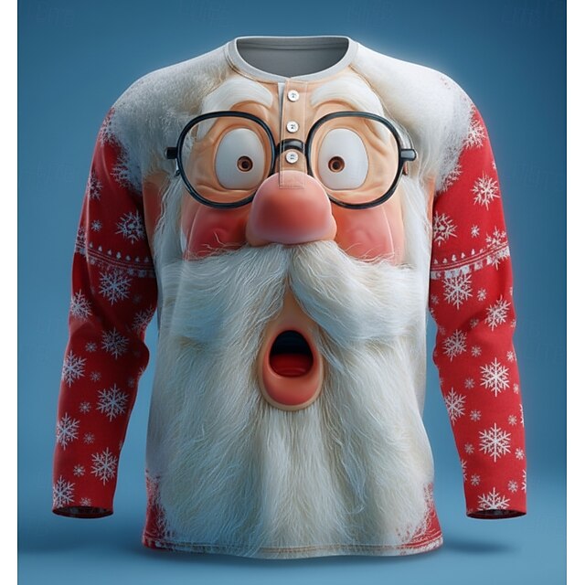Men's Christmas Santa Claus Henley Shirt Long Sleeve Fashion Cute Daily ...
