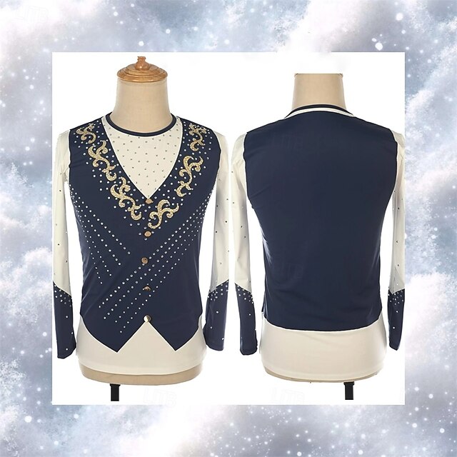 Figure Skating Top Men's Boys' Ice Skating Tops Blue White Patchwork ...